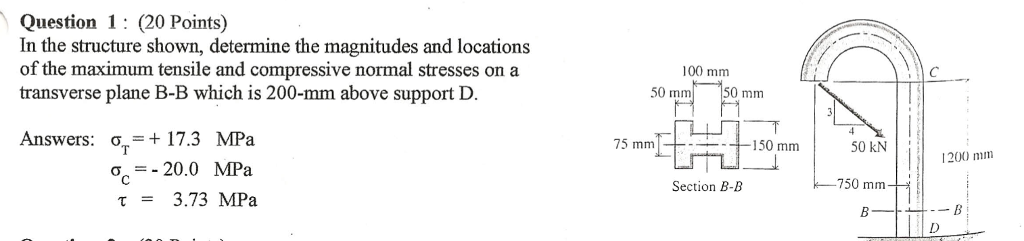Solved Question 1: (20 Points) In the structure shown, | Chegg.com