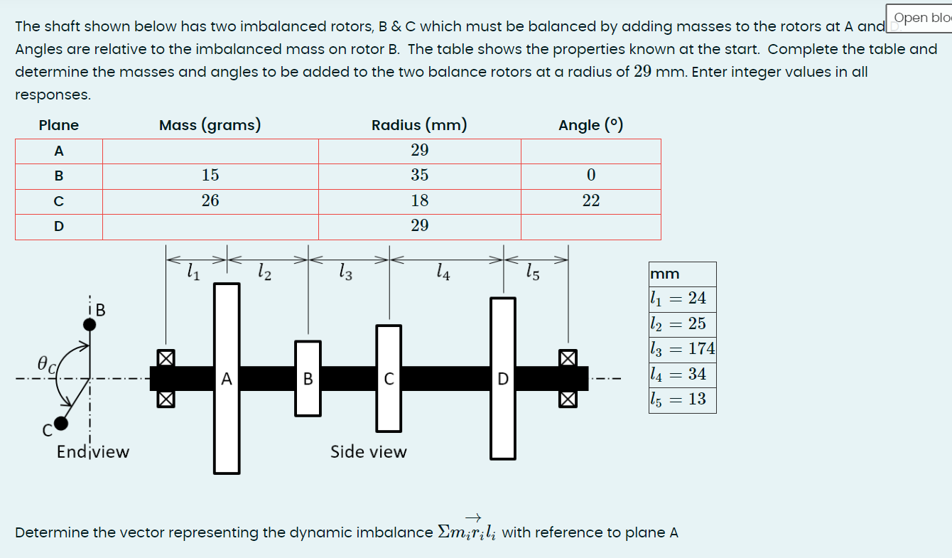 The shaft shown below has two imbalanced rotors, B&C | Chegg.com