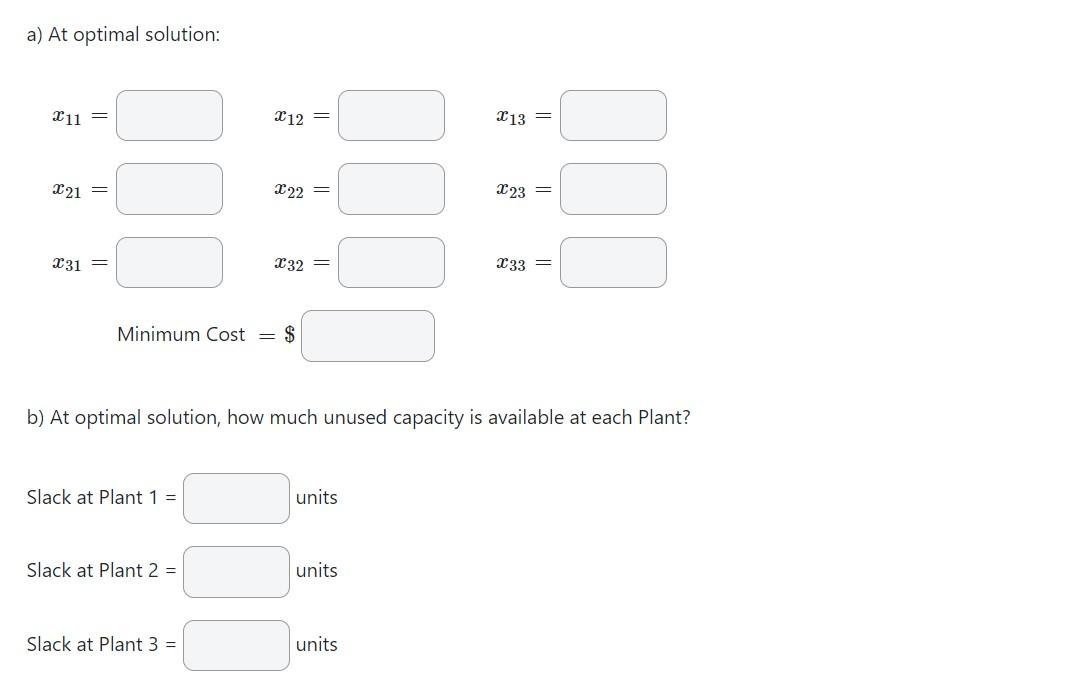 Solved The following table is a transportation matrix | Chegg.com