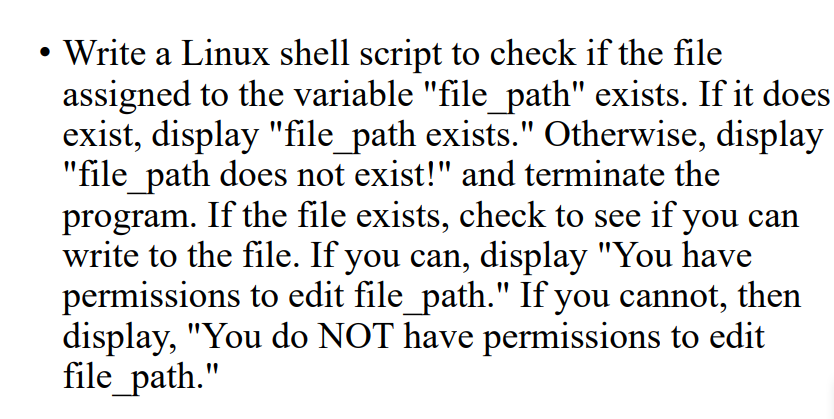 Solved • Write a Linux shell script to check if the file | Chegg.com