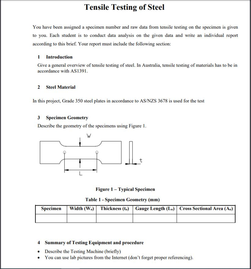 Solved Tensile Testing of Steel You have been assigned a | Chegg.com