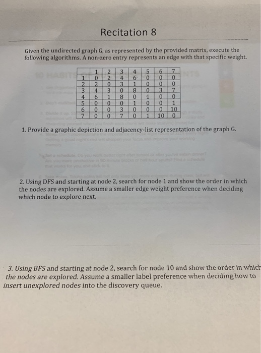 Solved Recitation 8 Given the undirected graph G, as | Chegg.com