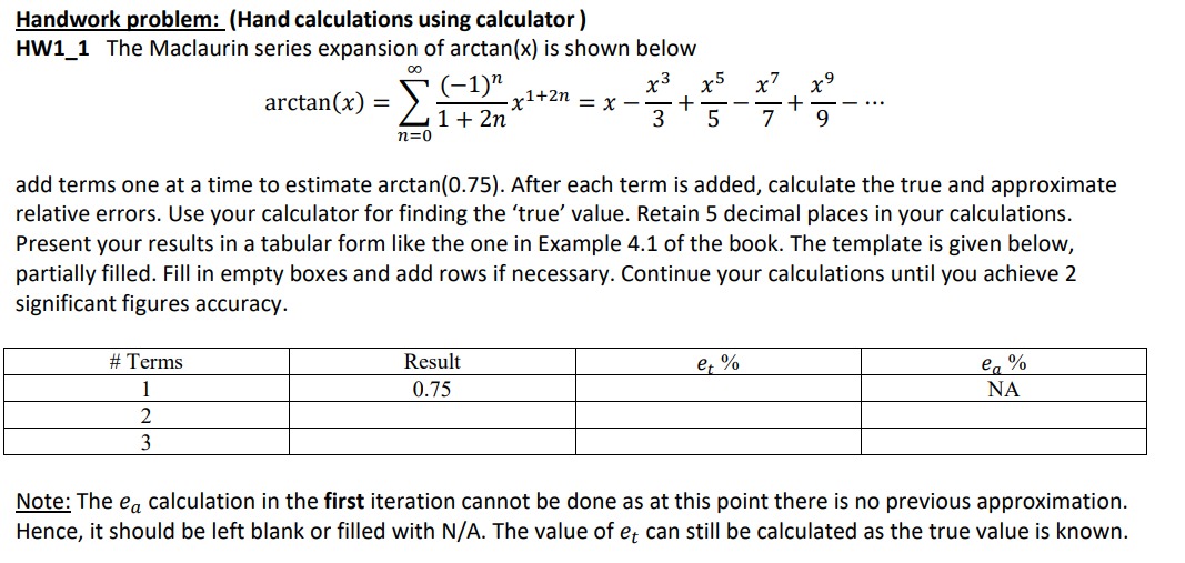 Solved Handwork problem: (Hand calculations using | Chegg.com