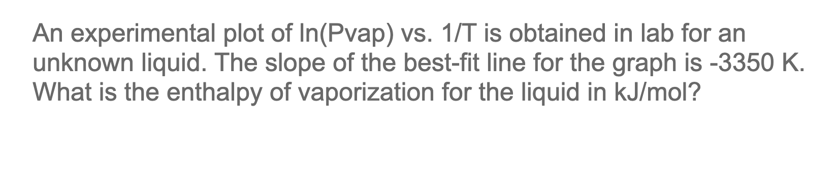 Solved An experimental plot of In(Pvap) vs. 1/T is obtained | Chegg.com