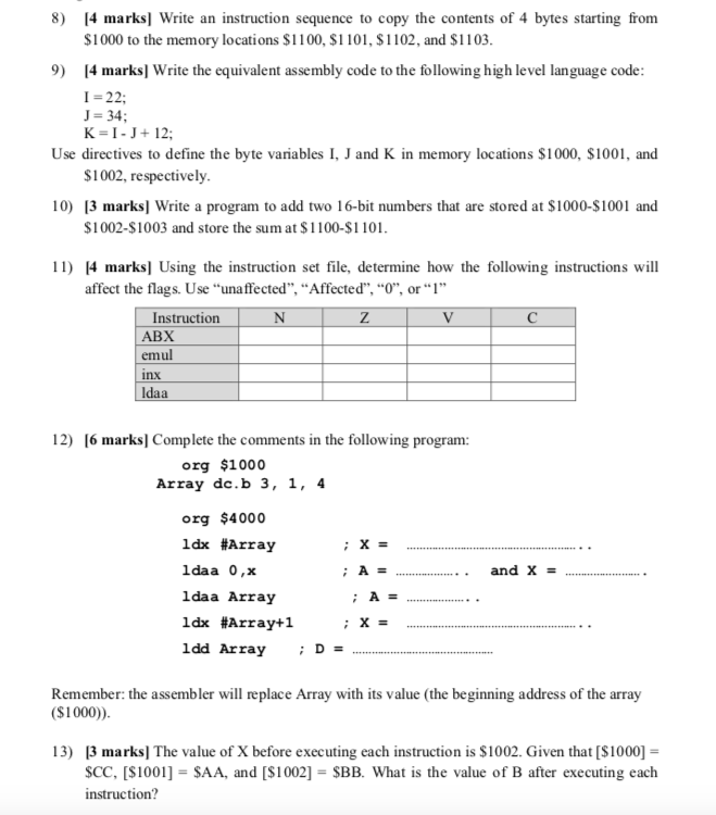 Computer Assembly Language Please Answer