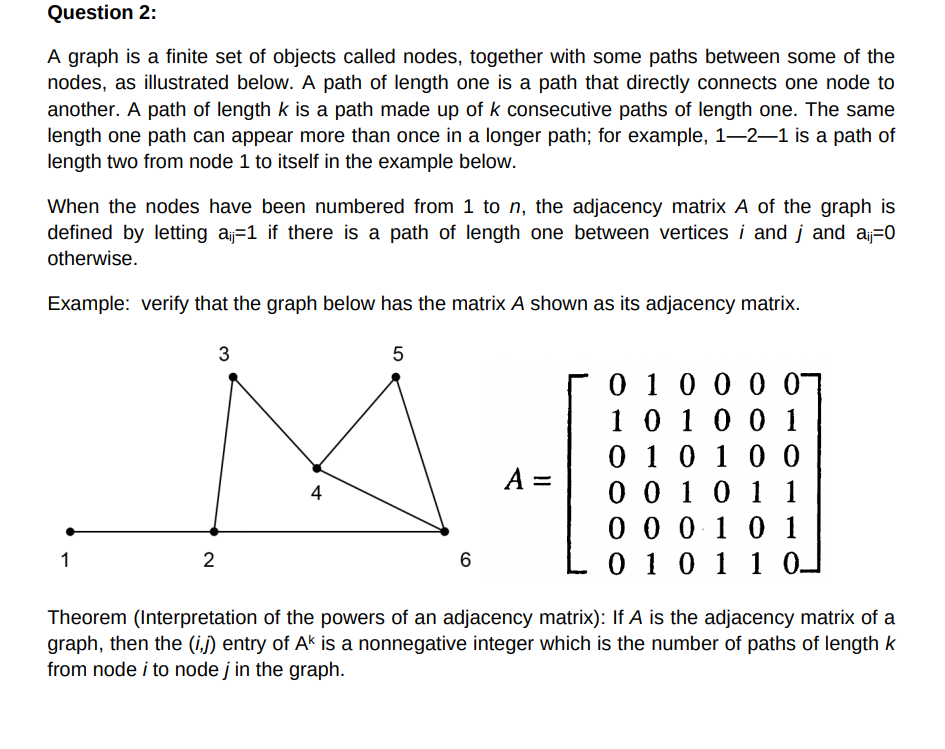 Solved Question 2 A Graph Is A Finite Set Of Objects Called