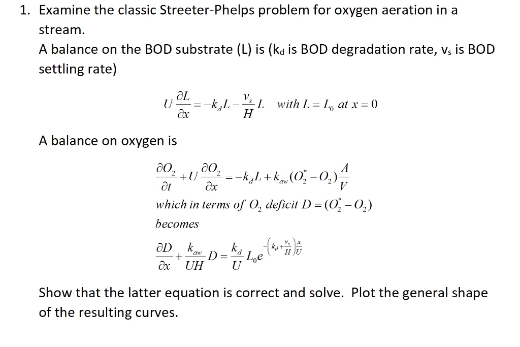 Solved 1. Examine the classic Streeter-Phelps problem for | Chegg.com