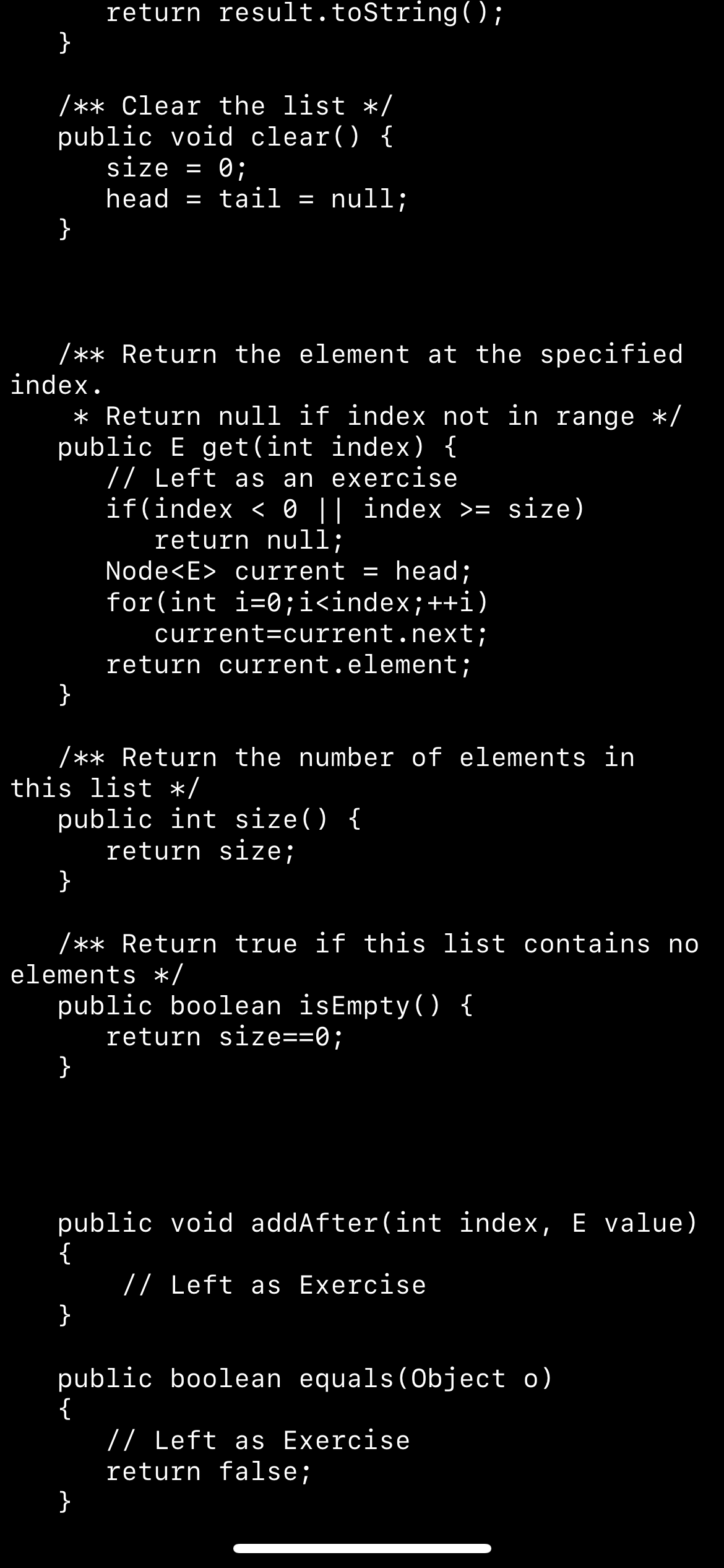 return result.tostring(); \} /** Clear the list ∗/ | Chegg.com