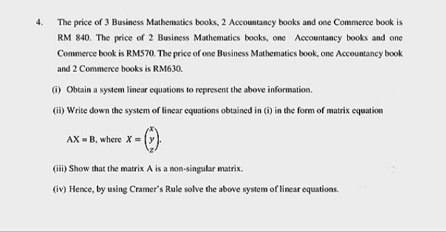 Solved 4. The price of 3 Business Mathematics books, 2 | Chegg.com