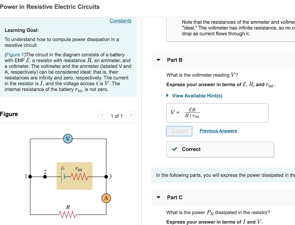 Solved Power in Resistive Electric Circuits Constants Note | Chegg.com