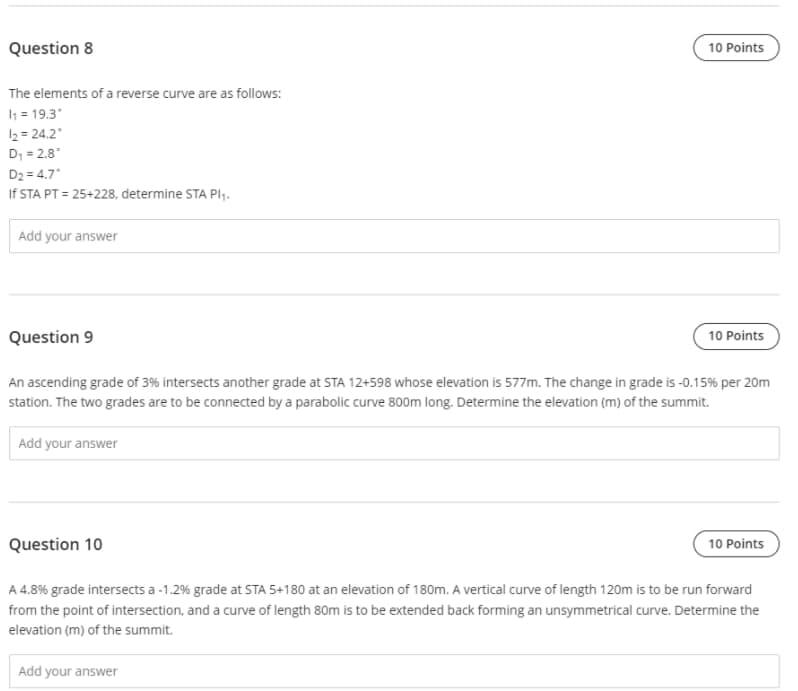 Solved Question 8 10 Points The elements of a reverse curve | Chegg.com