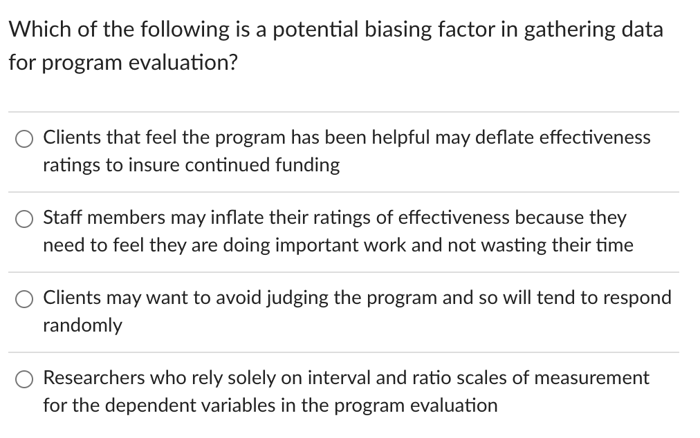 Solved Which of the following is a potential biasing factor | Chegg.com