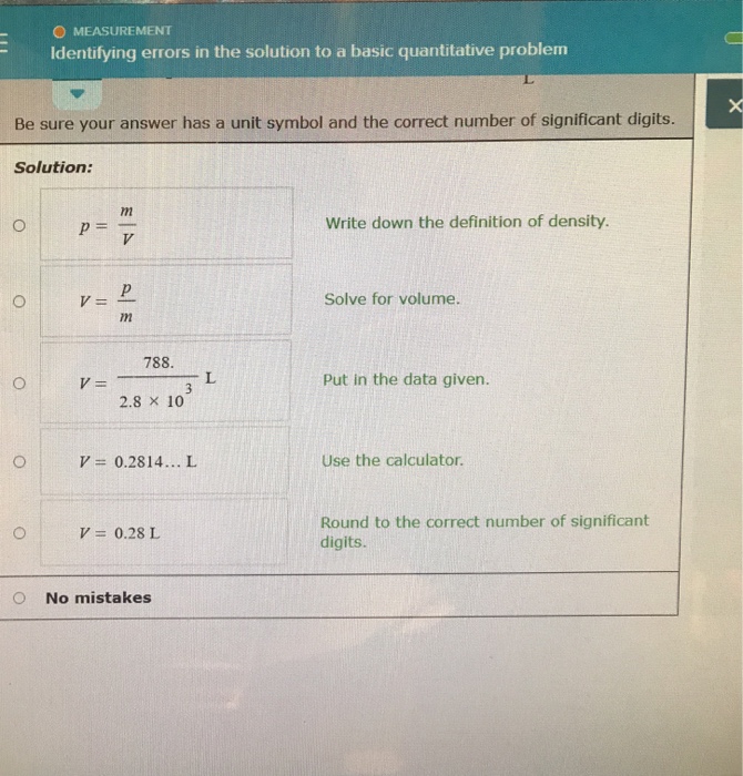 Solved O MEASUREMENT Identifying errors in the solution to a | Chegg.com