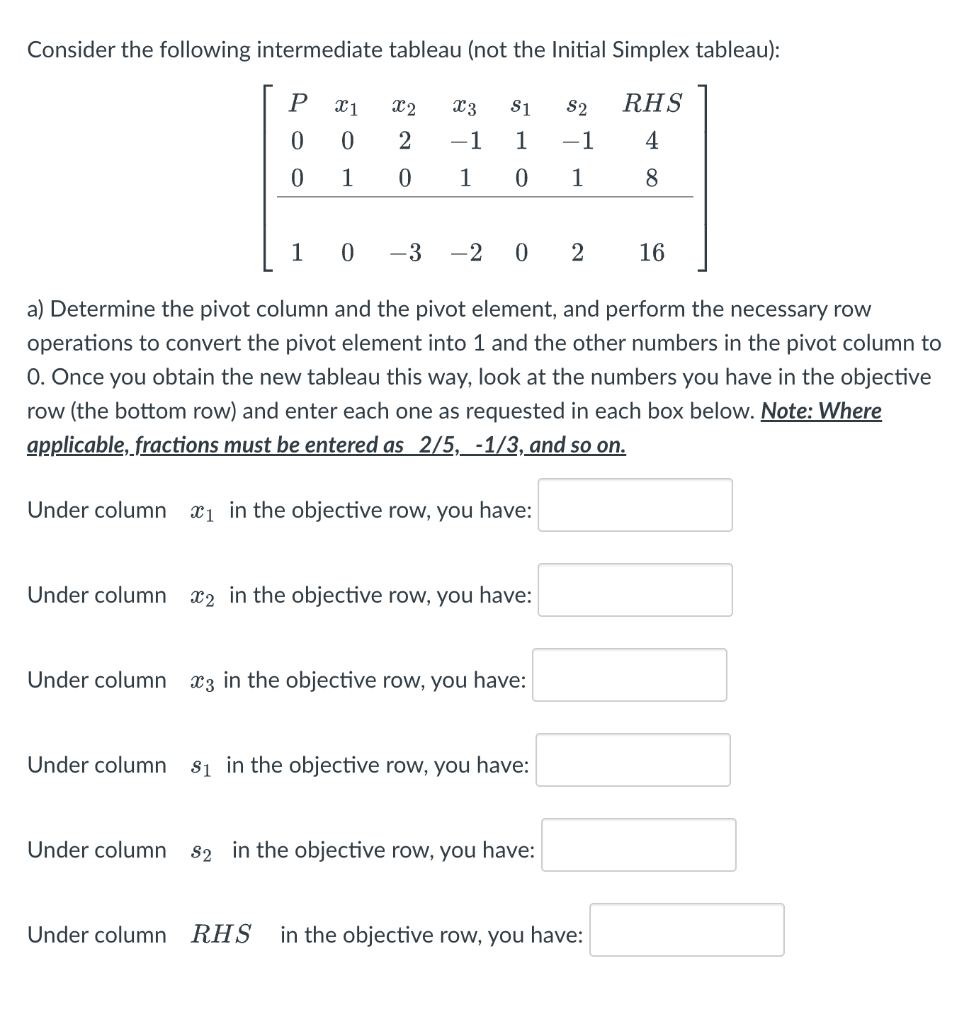 Solved Consider the following intermediate tableau (not the | Chegg.com