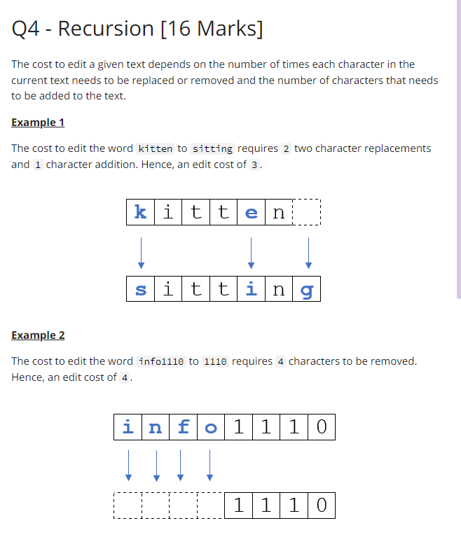 [Solved]: Q4 - Recursion [16 Marks] The cost to edit a g
