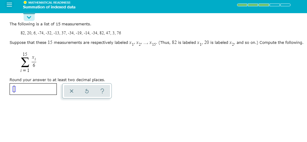 Solved E MATHEMATICAL READINESS Summation of indexed data | Chegg.com