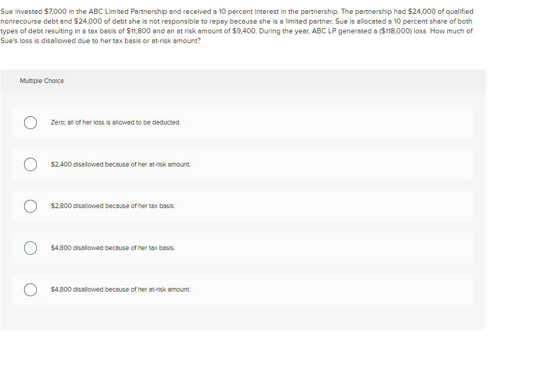 Solved ie invested $7,000 in the ABC Limited Partnership and | Chegg.com