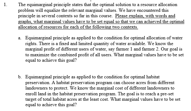 Solved 1. The equimarginal principle states that the optimal | Chegg.com