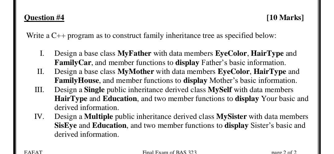 Write a C++ program as to construct family | Chegg.com