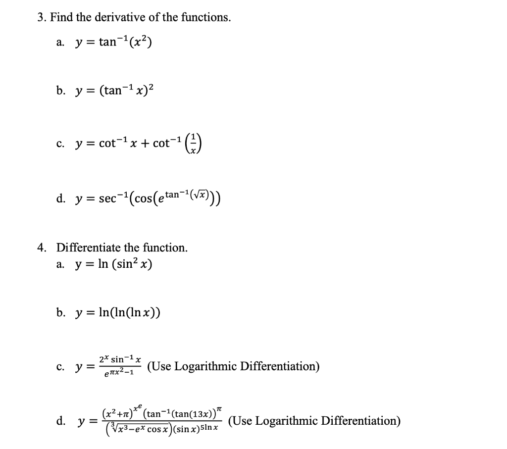 Solved 3. Find the derivative of the functions. a. | Chegg.com