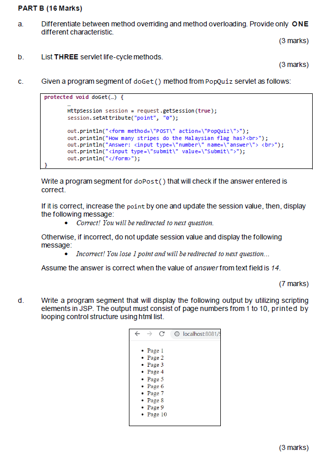 Solved PART B (16 Marks) a. Differentiate between method | Chegg.com