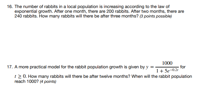 Solved 16. The number of rabbits in a local population is | Chegg.com