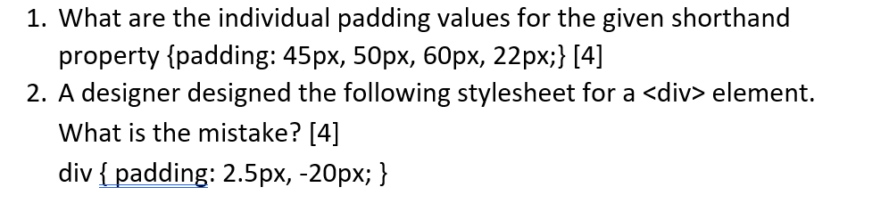 Solved 1. What are the individual padding values for the | Chegg.com