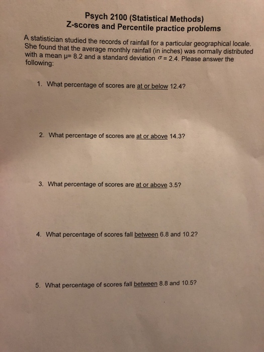 Solved Psych 2100 (Statistical Methods) Z-scores and | Chegg.com
