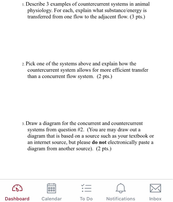 Solved 1. Describe 3 examples of countercurrent systems in | Chegg.com