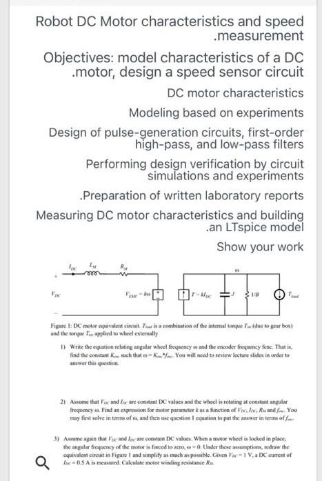 Robot DC Motor characteristics and speed .measurement | Chegg.com