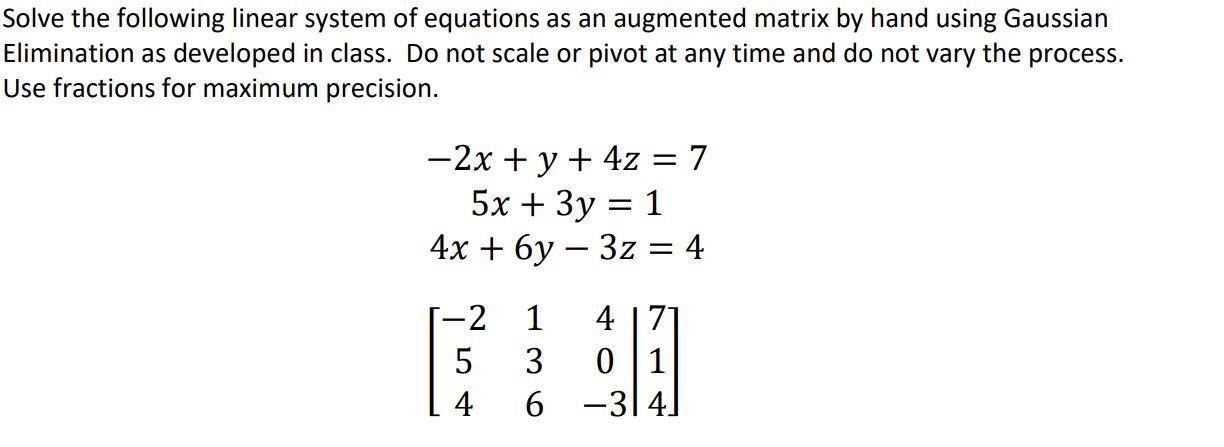 Solved Solve the following linear system of equations as an | Chegg.com