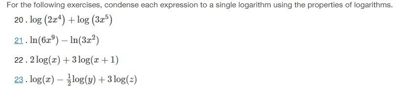 Solved For the following exercises, condense each expression | Chegg.com