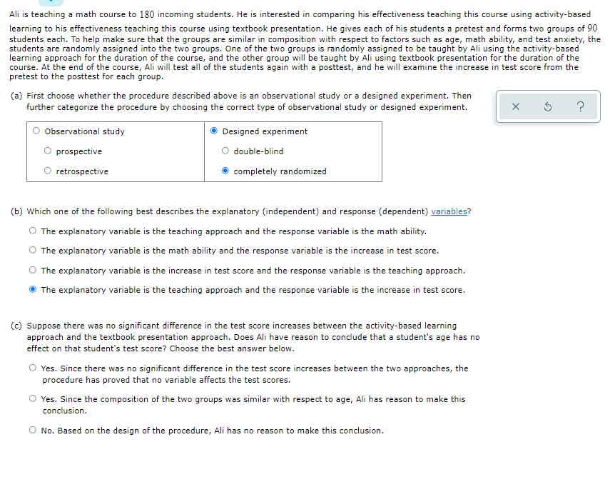 Solved Ali Is Teaching A Math Course To 180 Incoming Chegg