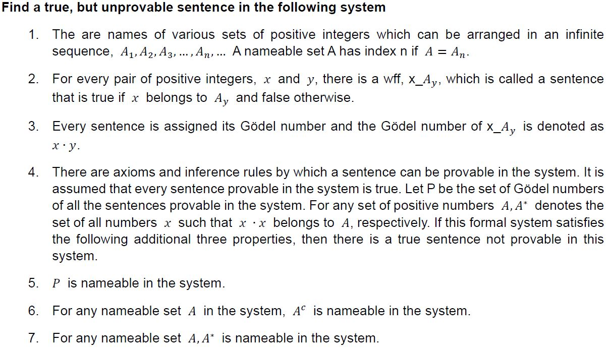 Find a true, but unprovable sentence in the following | Chegg.com