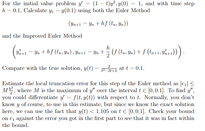 Solved For the initial value problem y' = (1 – t)y?, y(0) = | Chegg.com