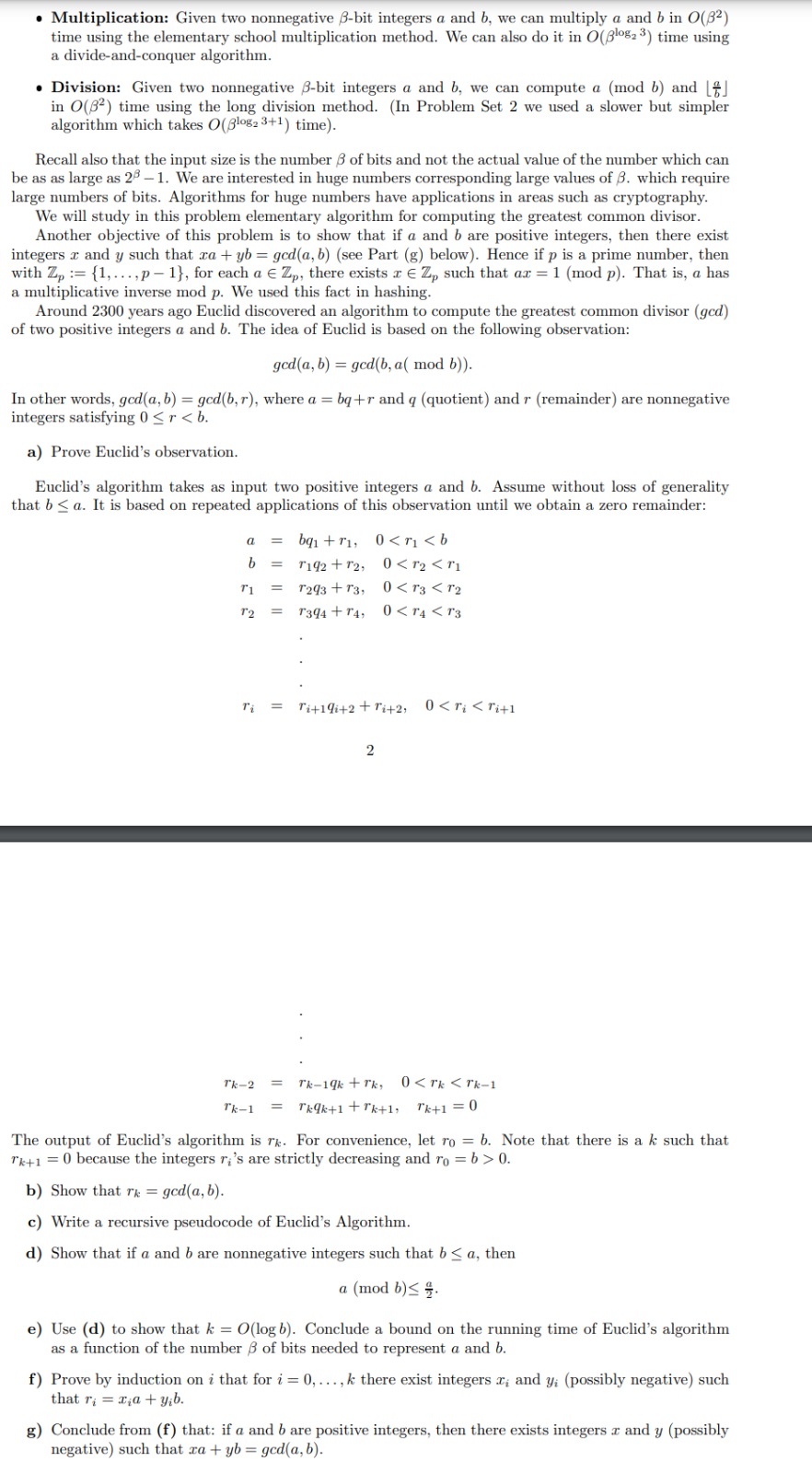 Solved Multiplication: Given two nonnegative β-bit integers | Chegg.com