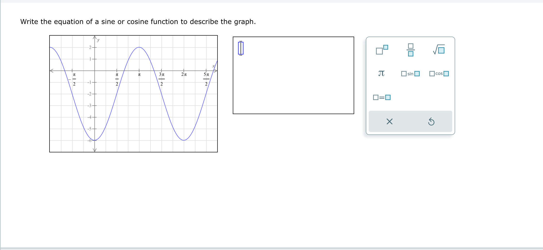 Solved I need help writing the sine or cosine graph please | Chegg.com