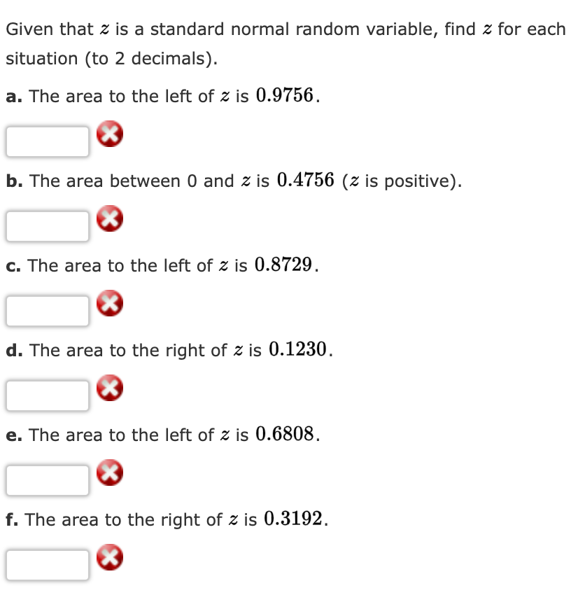 Solved Given that z is a standard normal random variable, | Chegg.com