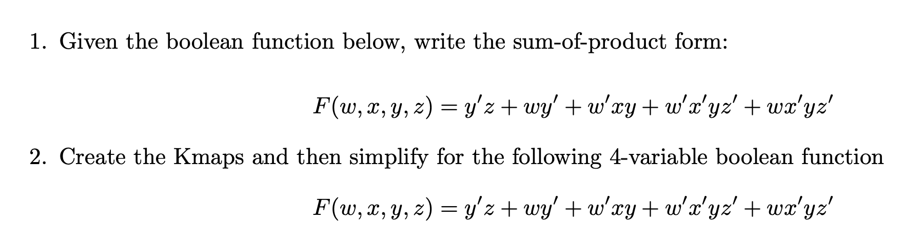 Solved 1 Given The Boolean Function Below Write The 9787
