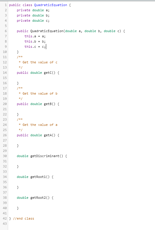 Solved 2 1 public class QuadraticEquation { private double | Chegg.com