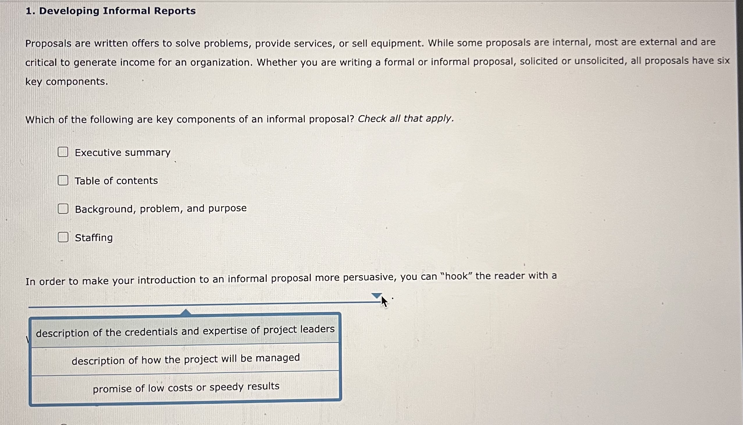 Solved Developing Informal ReportsProposals are written | Chegg.com