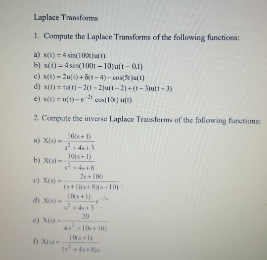 Solved Laplace Transforms 1. Compute the Laplace Transforms | Chegg.com