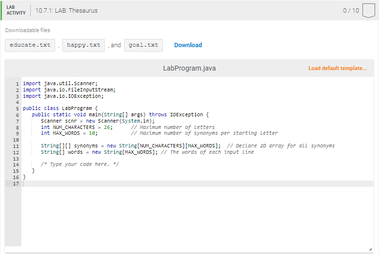 Solved 10.7 LAB: Thesaurus Given a set of text files | Chegg.com
