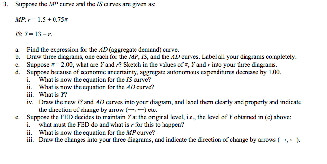 3. Suppose the MP curve and the IS curves are given | Chegg.com