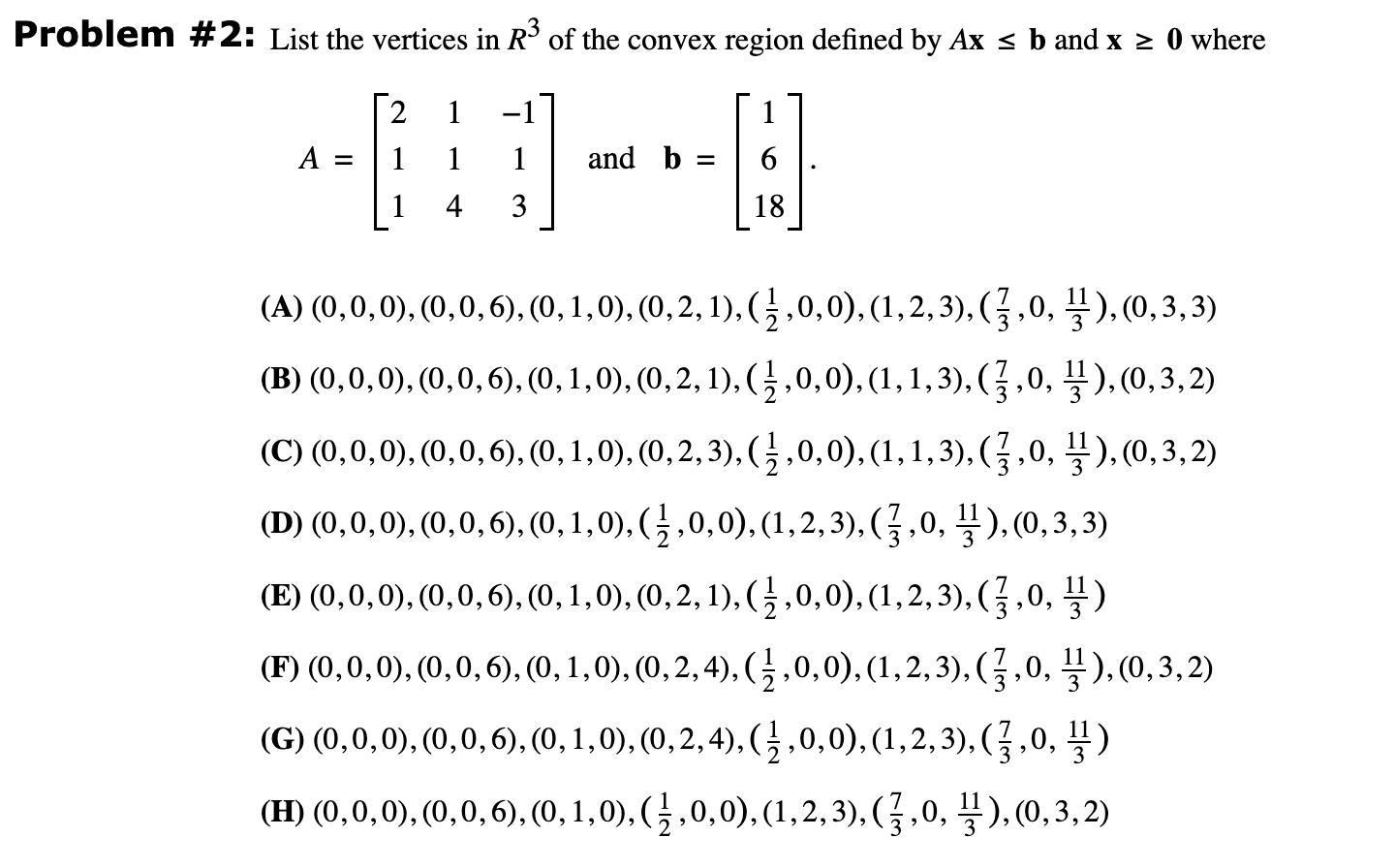 Solved \#2: List the vertices in R3 of the convex region | Chegg.com