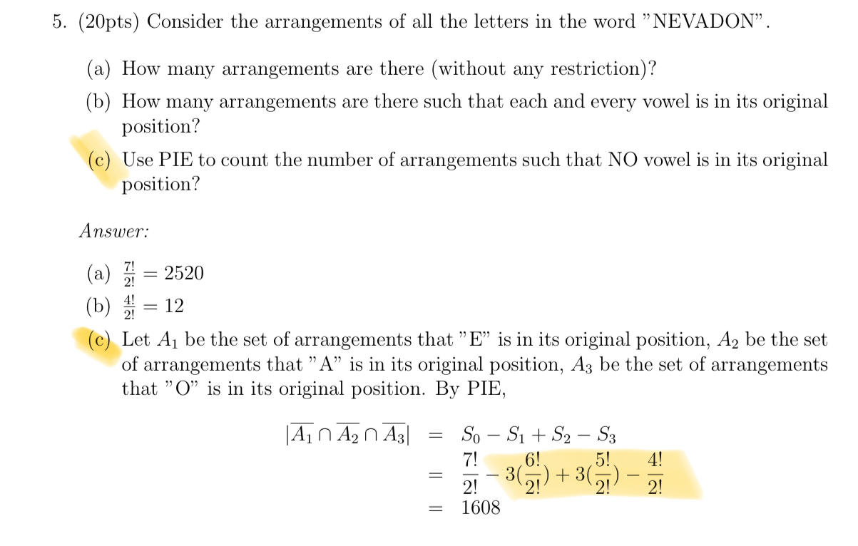 Solved 5. (20pts) Consider the arrangements of all the | Chegg.com