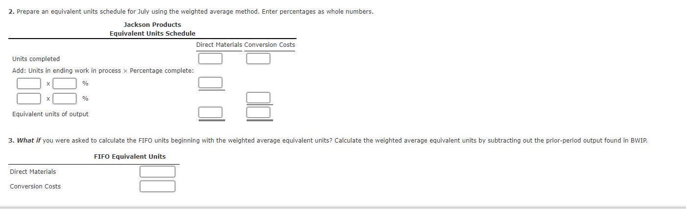 Solved 1. Prepare a physical flow schedule for July. 2. | Chegg.com