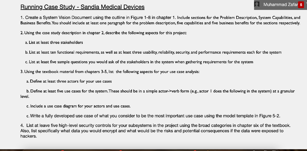 Muhammad Zafar 5 Running Case Study - Sandia Medical | Chegg.com
