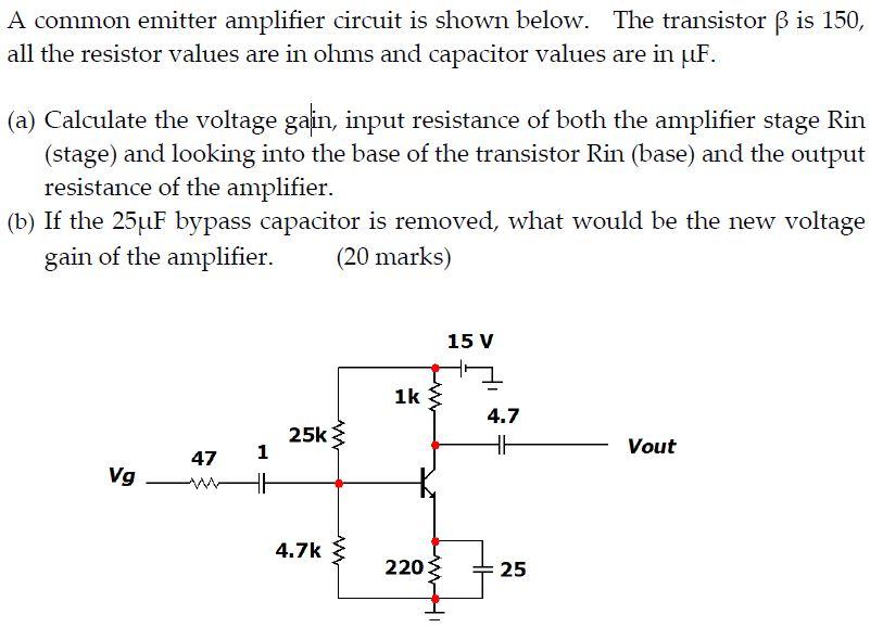 Solved A common emitter amplifier circuit is shown below. | Chegg.com