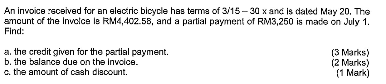Solved An invoice received for an electric bicycle has terms | Chegg.com